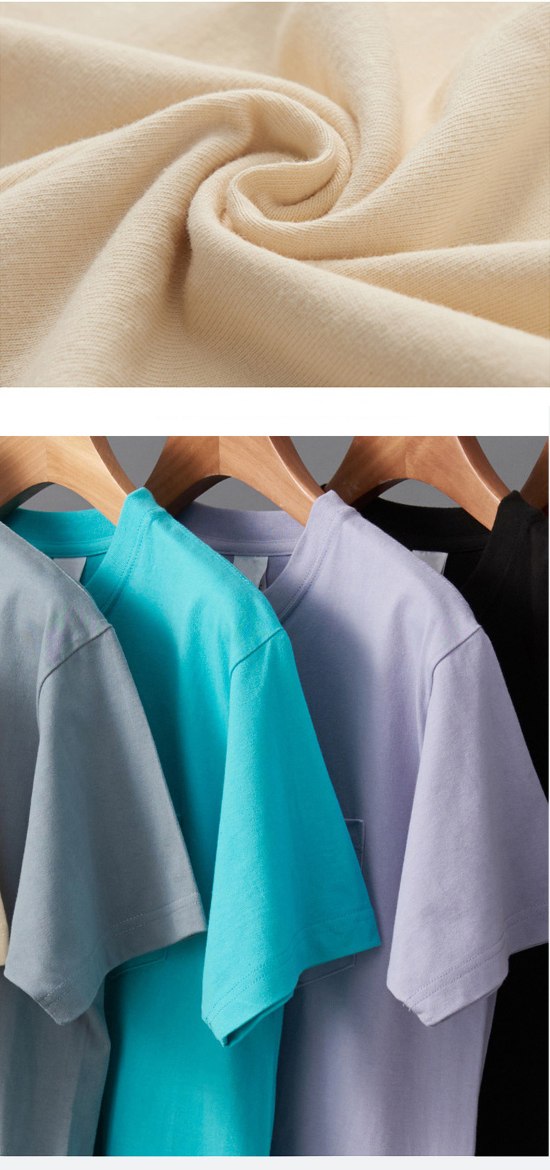 Custom High Quality 100% Cotton Blue Pocket Crewneck T-Shirt